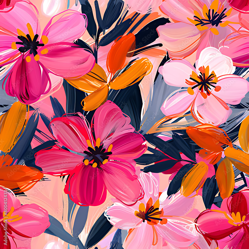 pink abstract flowers preppy summer flower patterns Flower Pattern ...