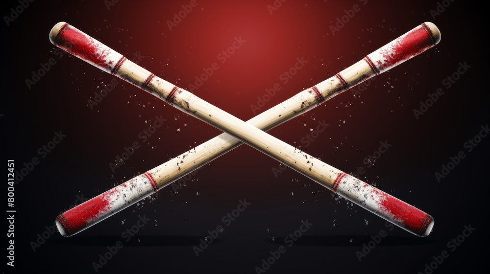 Two crossed white and red baseball bats emerge from red smoke on a ...