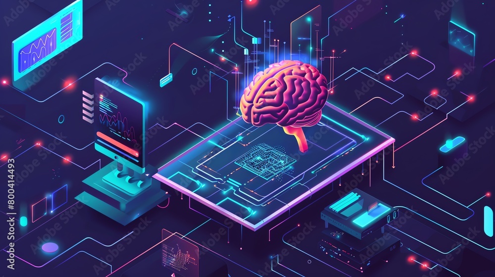Isometric Art of Investigate the advancements in neuromorphic computing ...