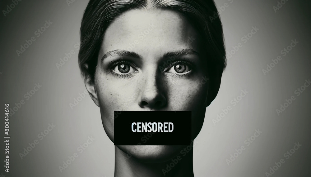 A woman's face, with her mouth covered by a black box labeled 'CENSORED ...