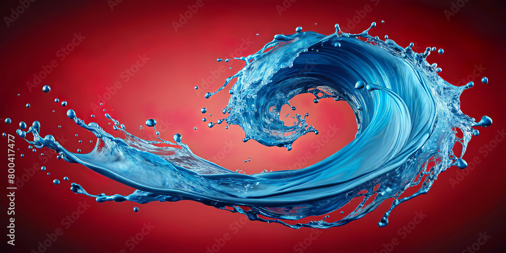 Dynamic swirling water is captured in motion against a vibrant red ...