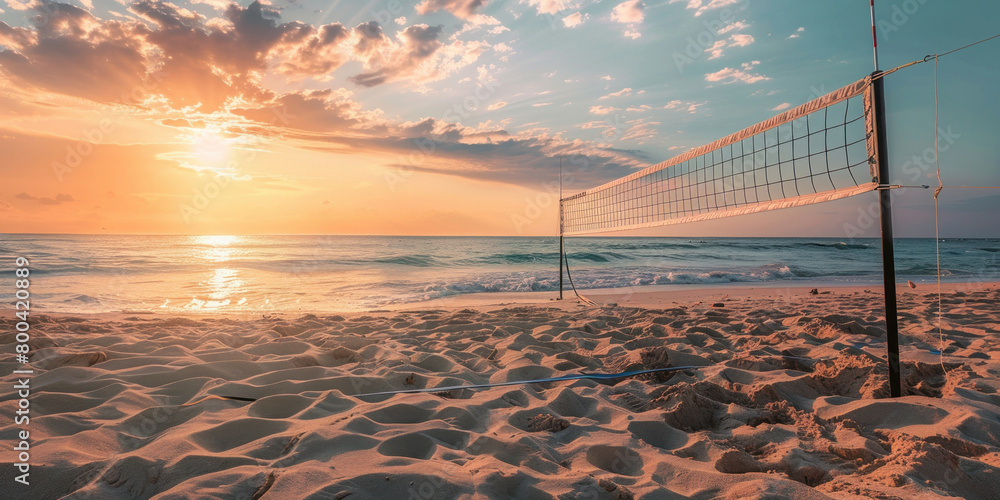 Beautiful sunset volleyball game on the beach with ocean background ...