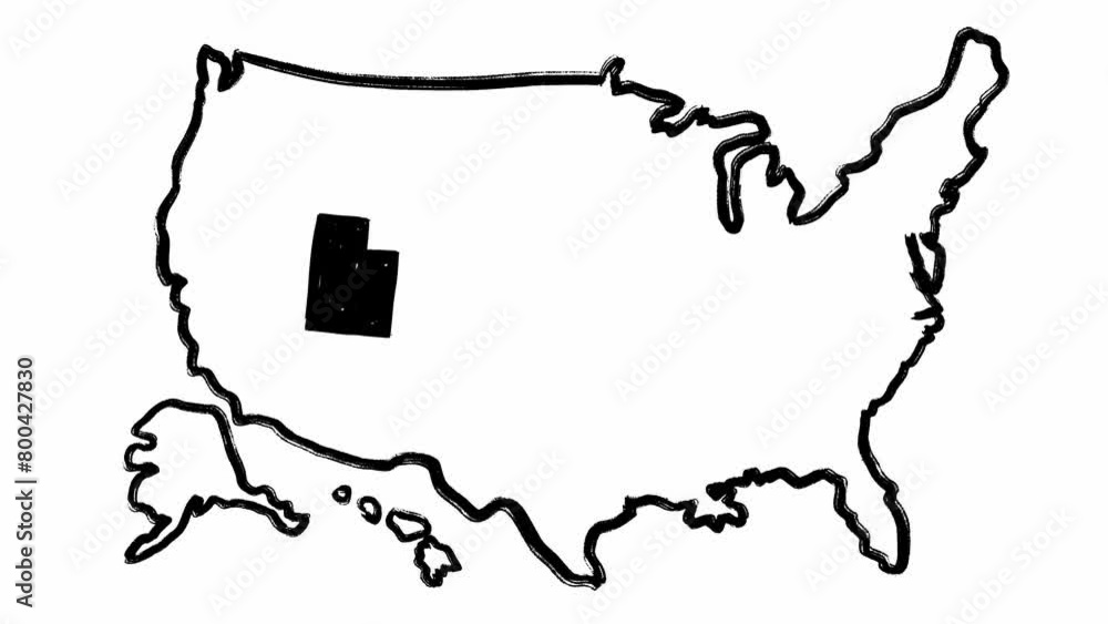 Highlighted Utah on hand drawn scribble map of America filmed in set of ...