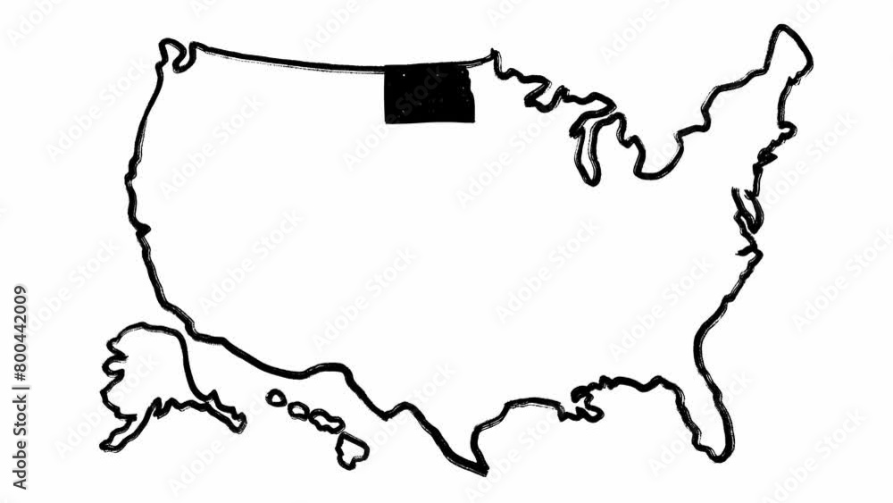 Set of animated hand drawn maps of the USA and North Dakota territory ...