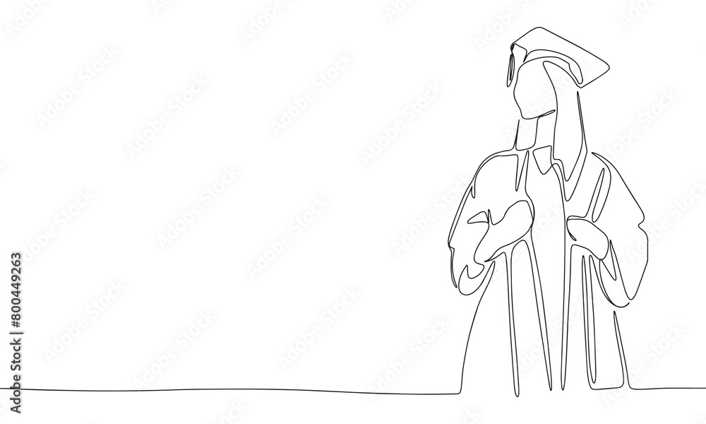Graduated girl one line continuous. Line art graduated woman. Hand ...