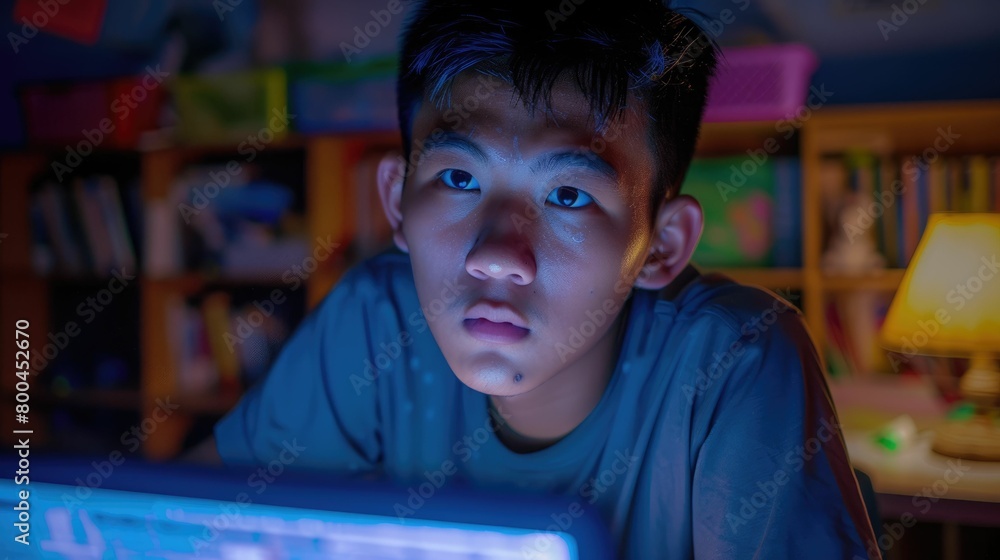 The picture of the southeast asian boy is working as the coding ...