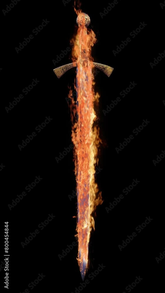Vertical Flaming Sword on Black Background 4K Loop features a ...