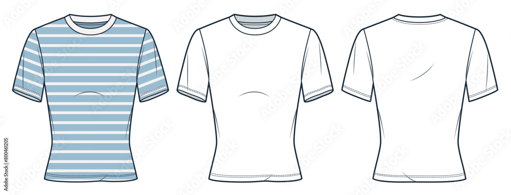 T-Shirt fashion flat flat technical drawing template. Slim fit Tee ...