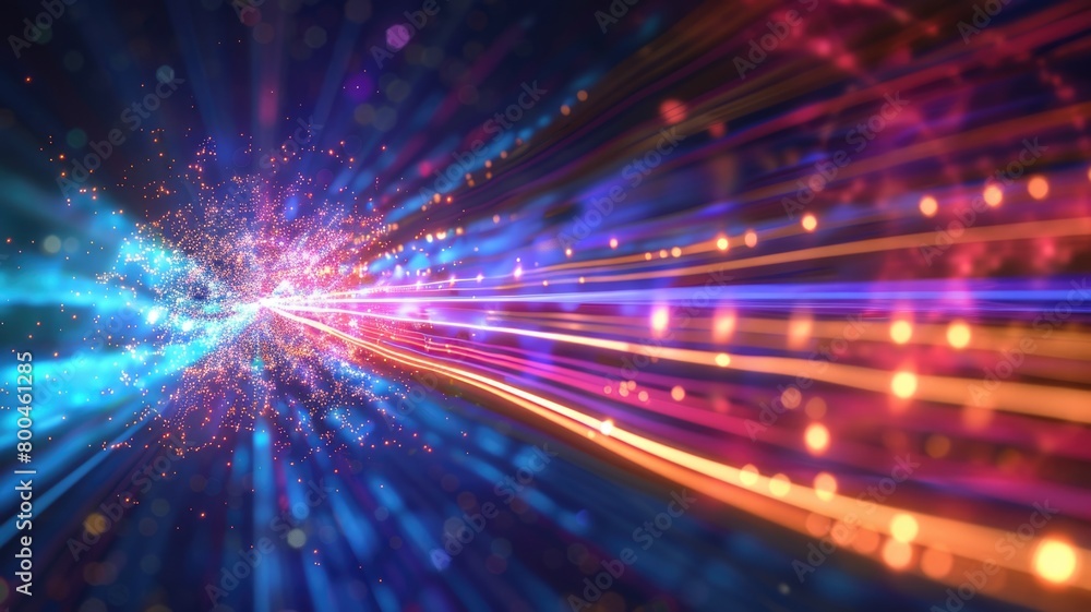 Dazzling streams of light converge in a vibrant explosion of color ...