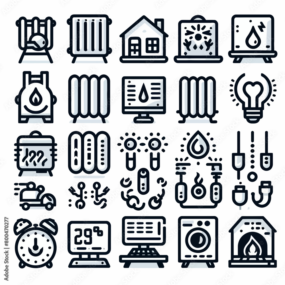 outline plumbing heating set icon silhouette vector illustration white ...