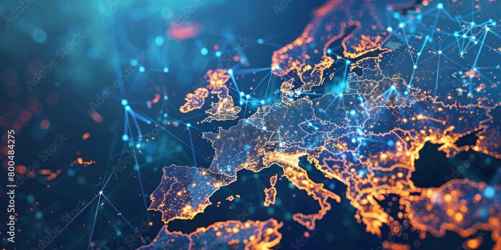 Europe Map With Interactive Dots Emitting Light and Connected by ...