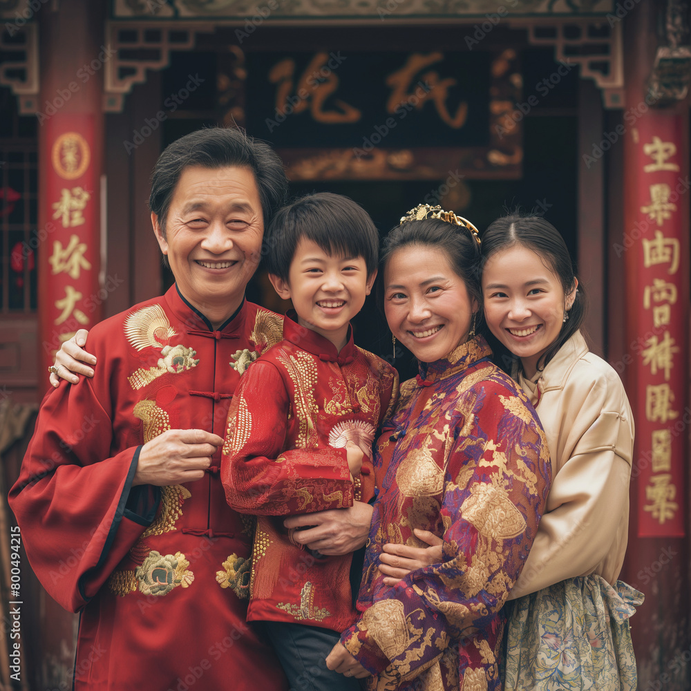 family in traditional costume, family in traditional clothing, three ...
