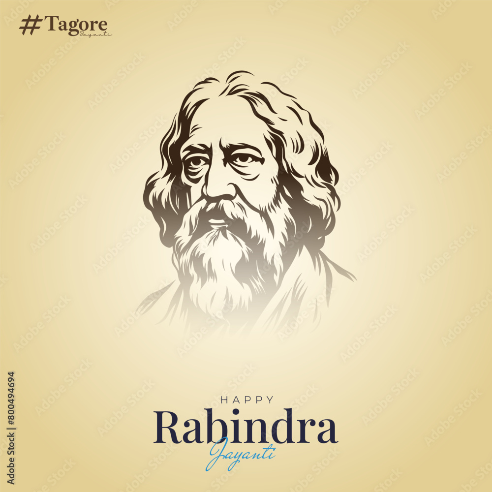 Rabindranath Tagore illustration for 22 Shey Shrabon Rabindra Jayanti ...