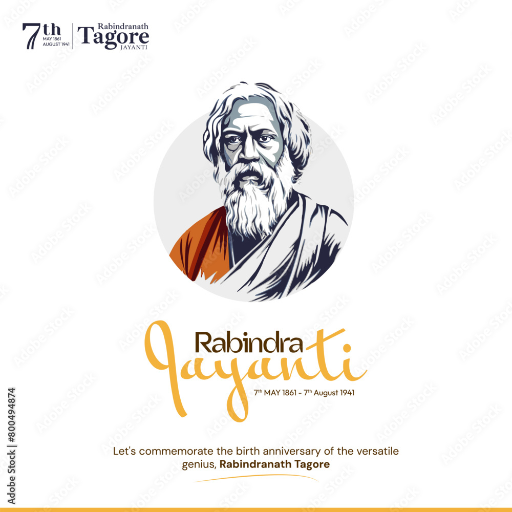 Rabindranath Tagore illustration for 22 Shey Shrabon Rabindra Jayanti ...