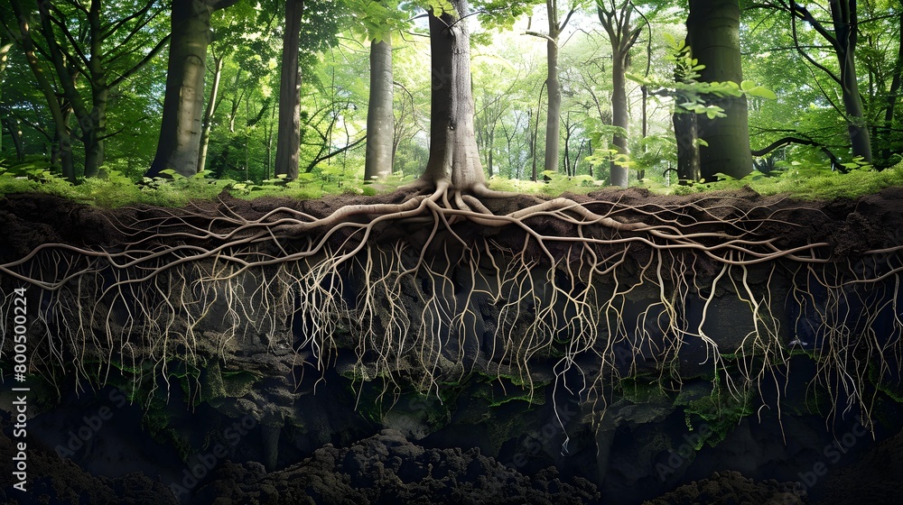 diagram of underground root system of tree growing in forest in soil section ilustración de ...
