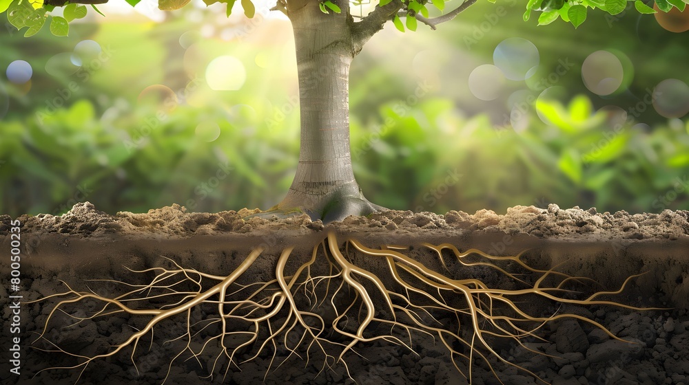 diagram of underground root system of tree growing in forest in soil ...