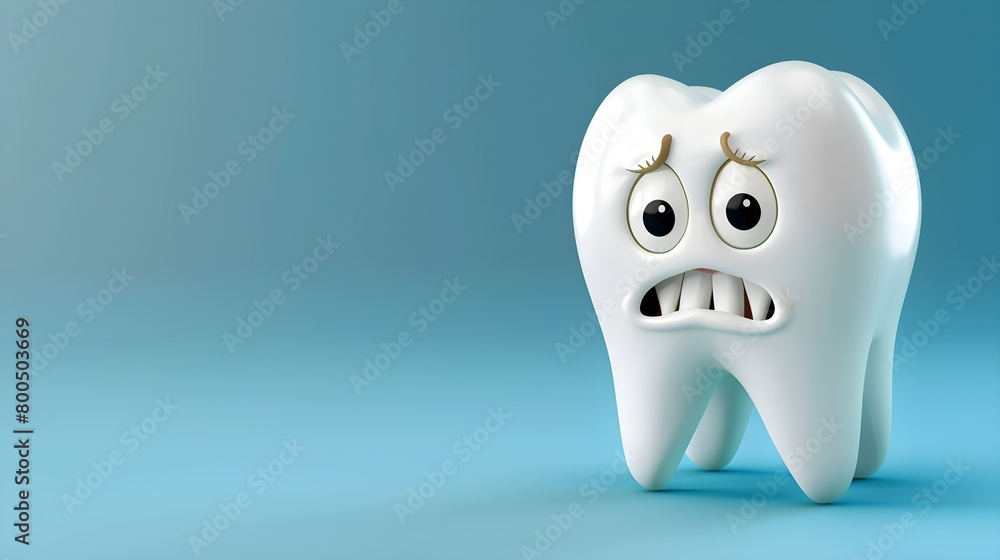 Cartoon character scared sad tooth on blue background Stock ...