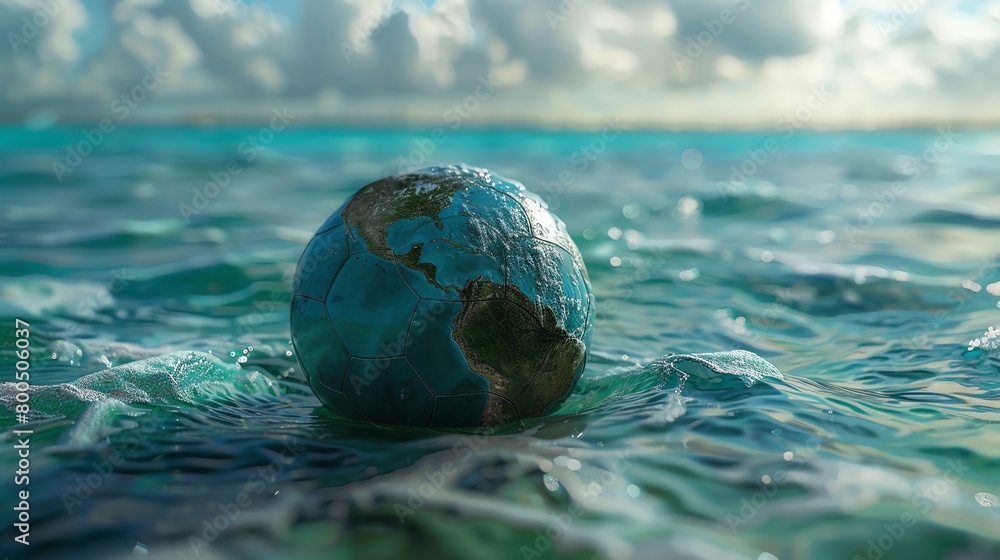 A soccer ball morphing into a globe, on a field that blends into an ...