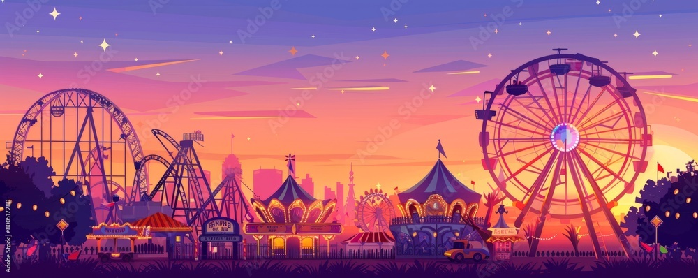 Vector background of amusement park. Poster design invitation of the ...