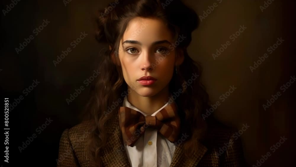 Vidéo Stock Young woman wearing a vintage tweed jacket and a classic ...