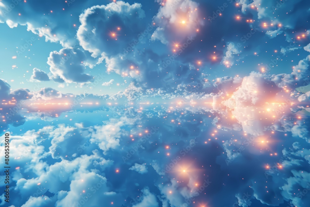 A glowing blue cloud of gas floats in space. It is surrounded by ...