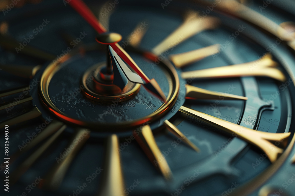 3D rendered image of a clock with one unique hand pointing in a ...
