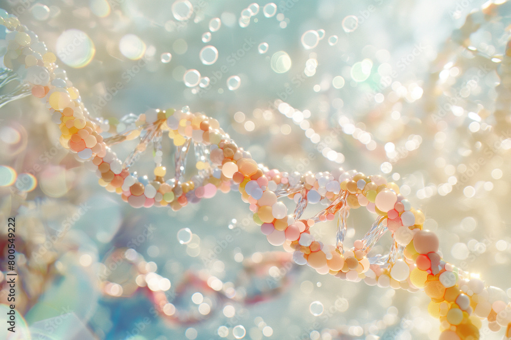 Scientific illustration of a DNA helix, detailed strands and molecules ...