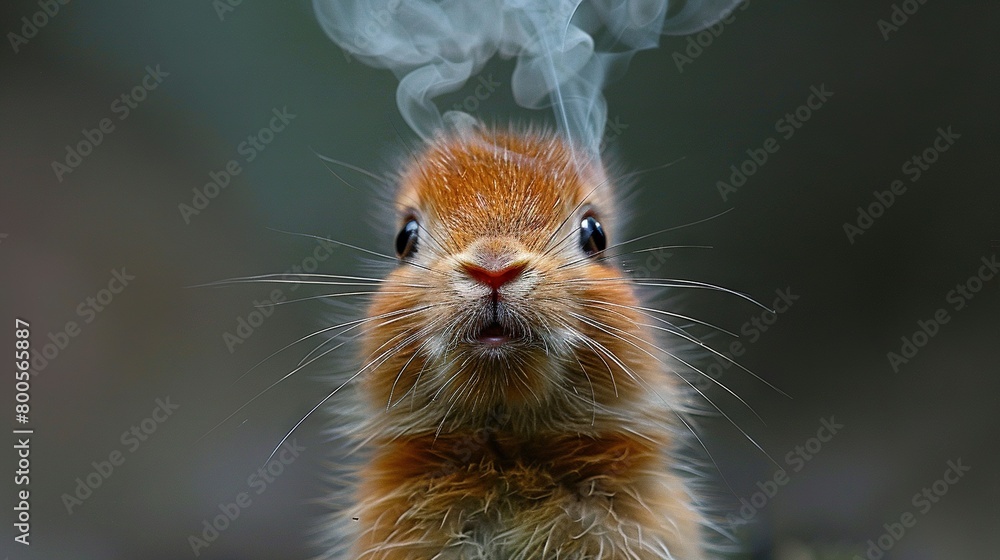 A zoomed-in view of a squirrel's face, with smoke emanating from its ...