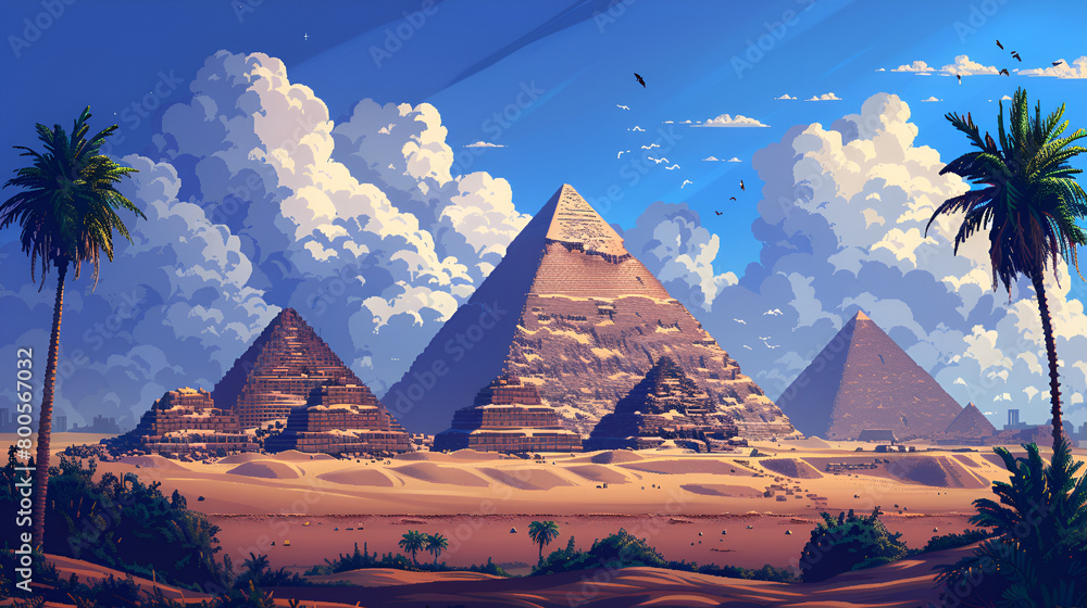 Pixel art ancient Egypt with pyramids and monument retro style for 8 ...