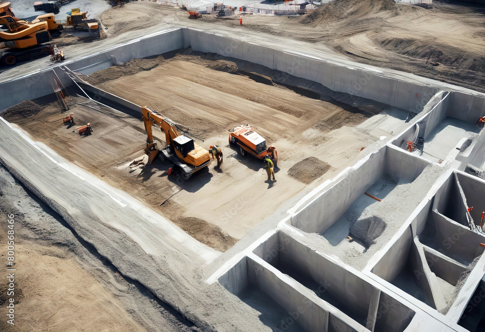 'constuction construction site view worker concrete Aerial pouring road ...