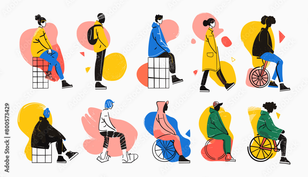 Hand drawn vector illustrations of people in different poses and ...