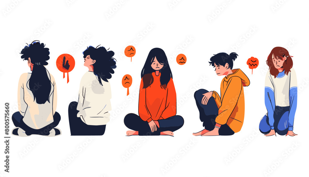 Cartoon characters. Set of frustrated unhappy people. Bad mood, despair ...