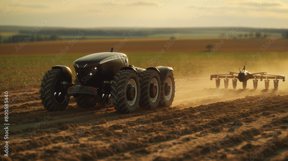 A dynamic shot showcasing the operation of an autonomous tractor ...