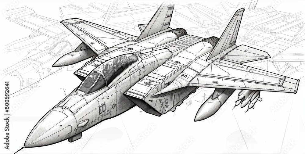coloring page for kids, F19 E confines the main power jet and combat ...