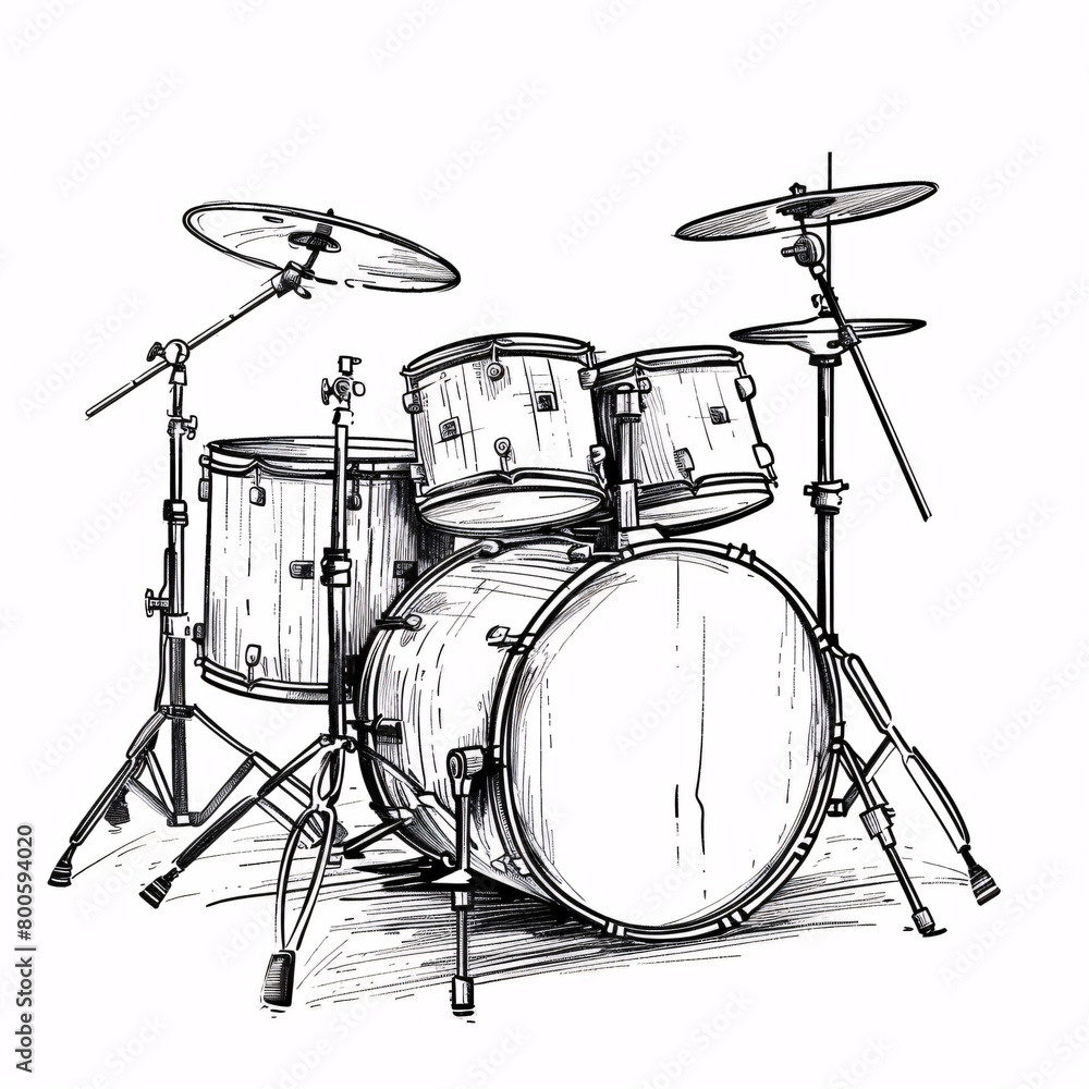 Monochrome Drum Kit Illustration Stylized Drum Set Artwork Abstract ...