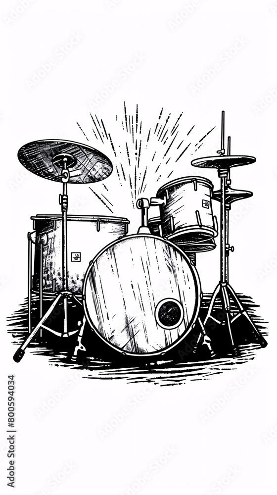 Monochrome Drum Kit Illustration Stylized Drum Set Artwork Abstract ...
