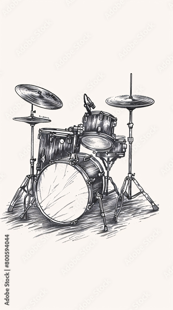 Monochrome Drum Kit Illustration Stylized Drum Set Artwork Abstract Drum Ensemble Graphic Drum ...