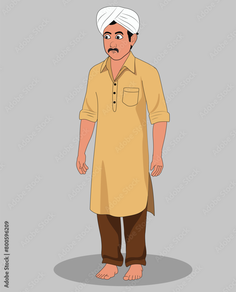 A village man wearing pagri three quarter view cartoon character design ...