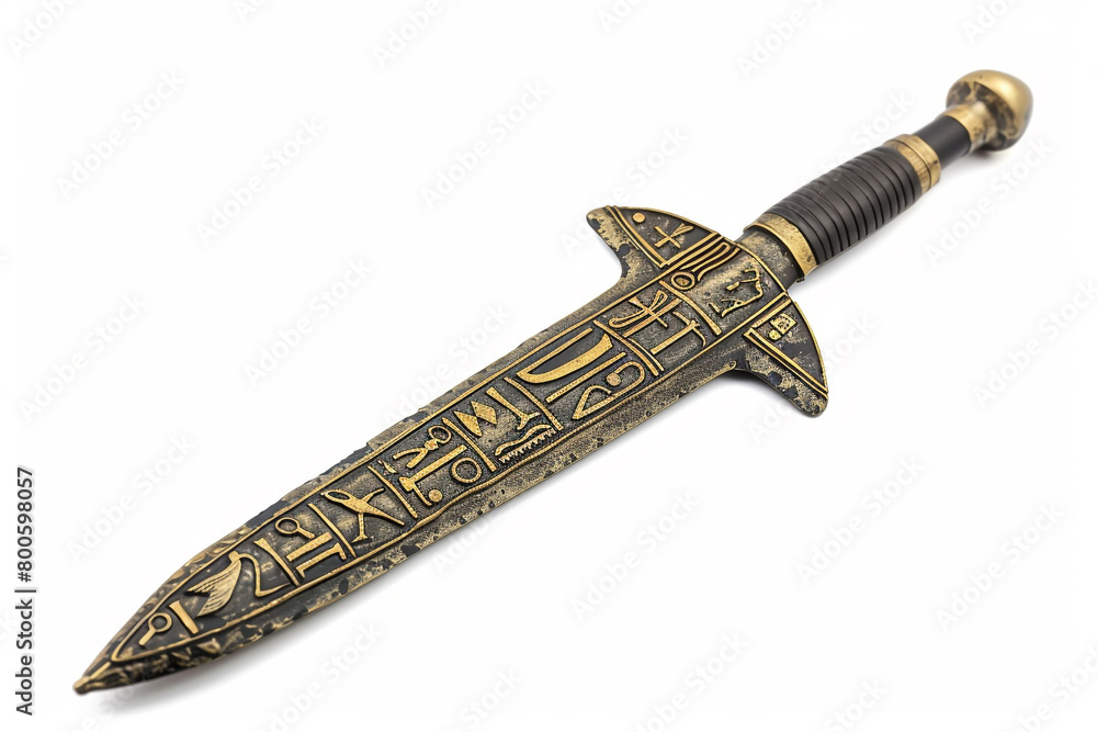 Ancient Egyptian-inspired ceremonial dagger with hieroglyphic carvings ...
