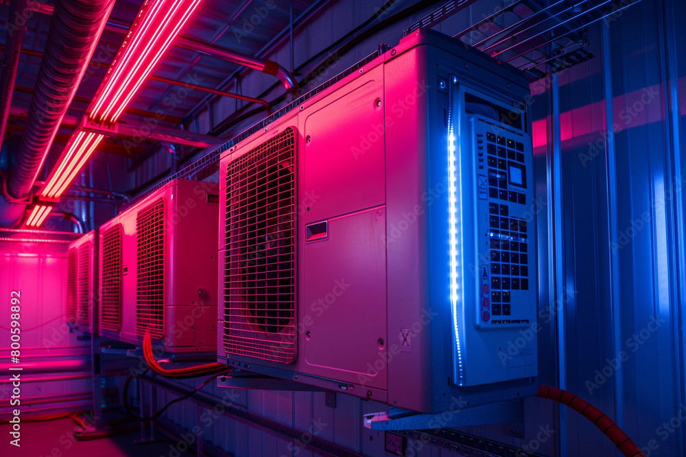 Advanced condenser unit with AI-driven temperature control, glowing ...