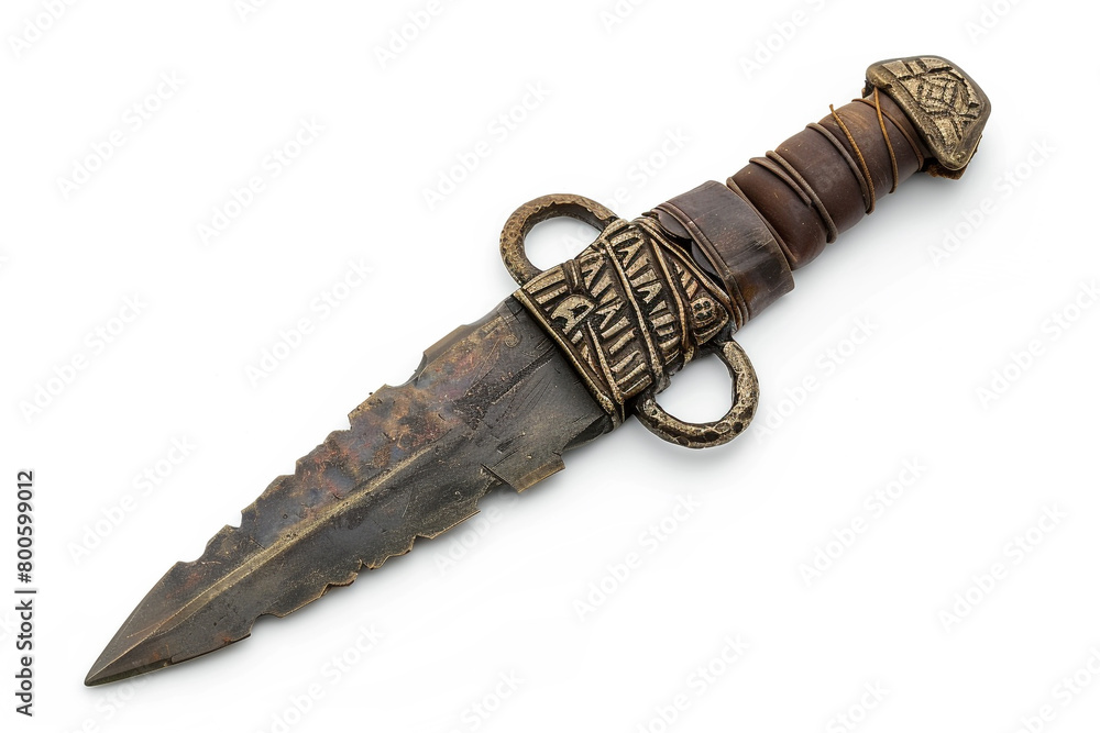 Ancient warrior's dagger with a bronze blade, embedded with ancient ...