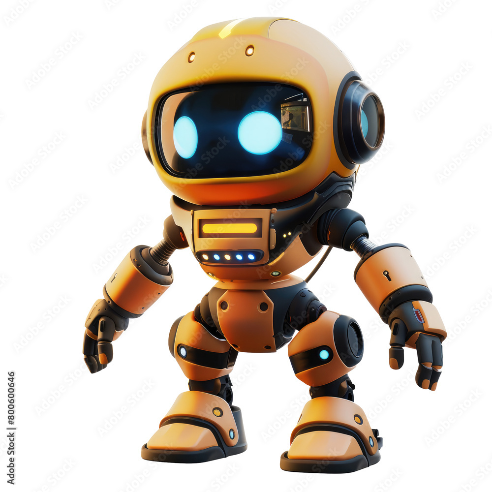 Cartoon cute orange robot icon 3D render isolated on white, transparent ...