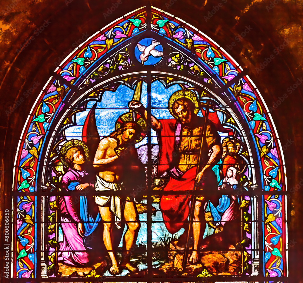 Jesus Baptism Stained Glass Saint Nizier Church Lyon France Stock Photo ...