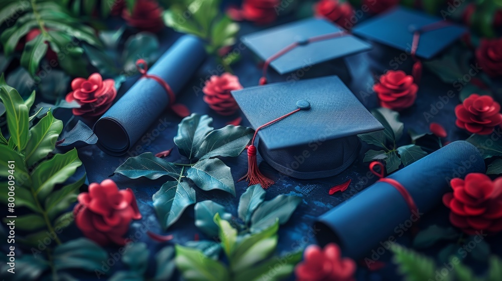 Graduation invitation card with diplomas, hat, lettering, included on ...