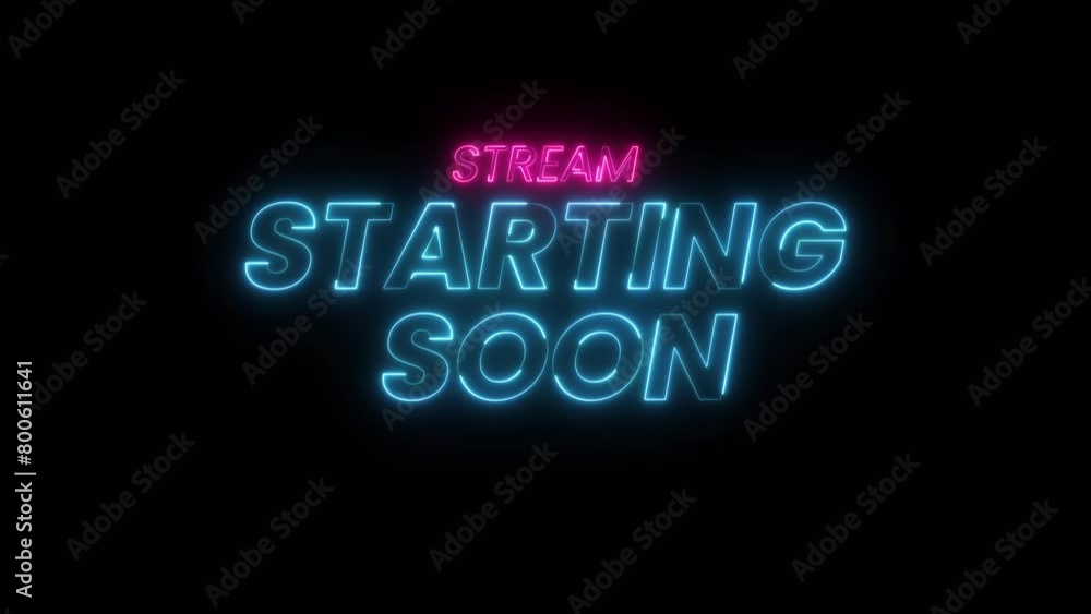 Stream starting soon neon text animation suitable for video live ...