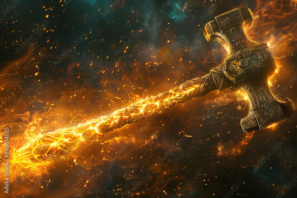 Glowing war hammer infused with arcane energy, pulsating with magical ...