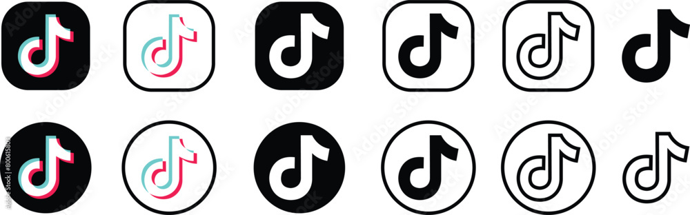 Tik Tok icon set. Social media logos. Black collection in flat trendy ...