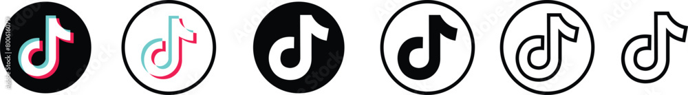 Tik Tok icon set. Social media logos. Black collection in flat trendy ...