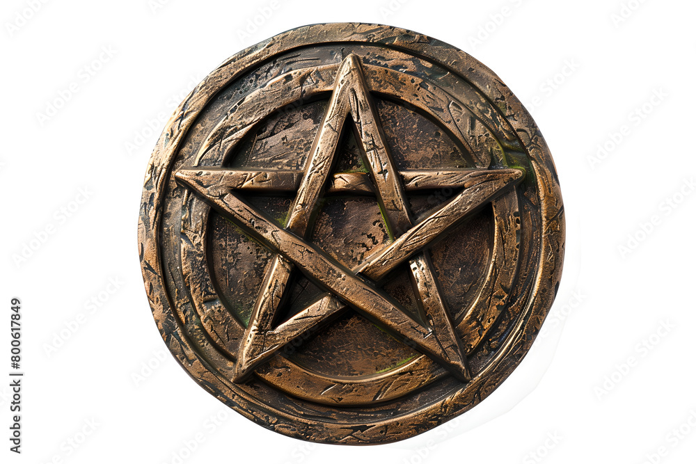 Pentacle occult magic sign on circle wood. Wooden pentagram star ...