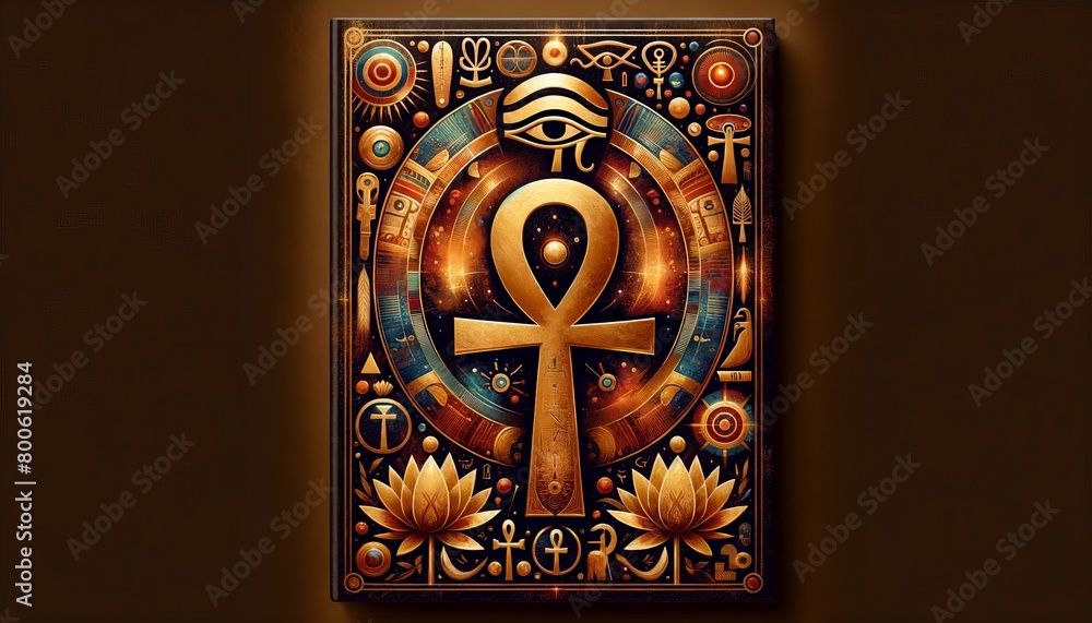 captivating book cover design featuring the Ankh symbol at the center ...